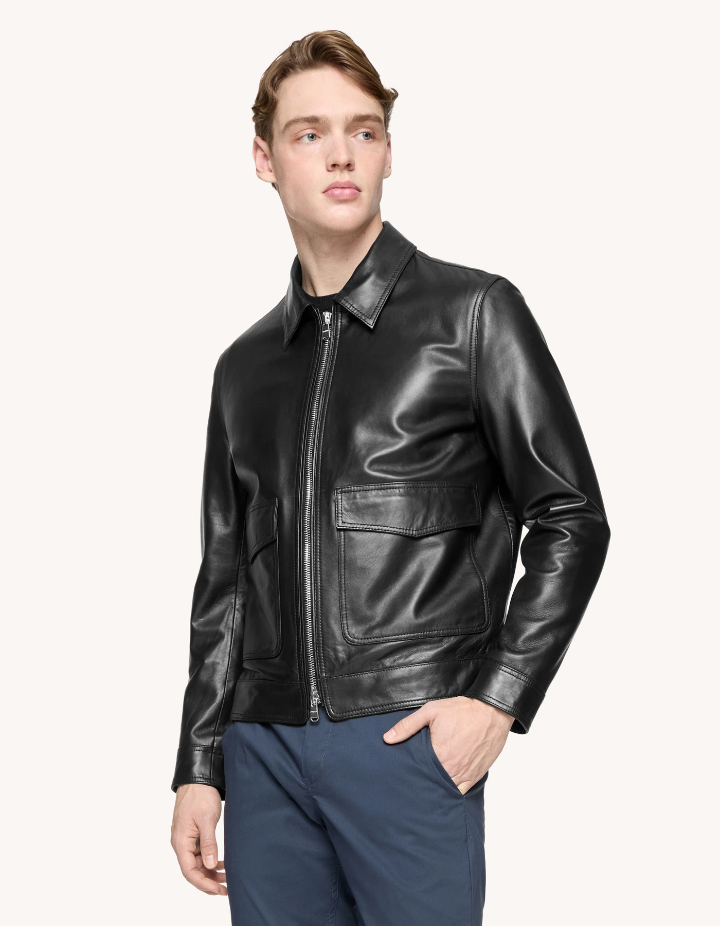 Regular-fit biker jacket in nappa leather for men, black | Dondup